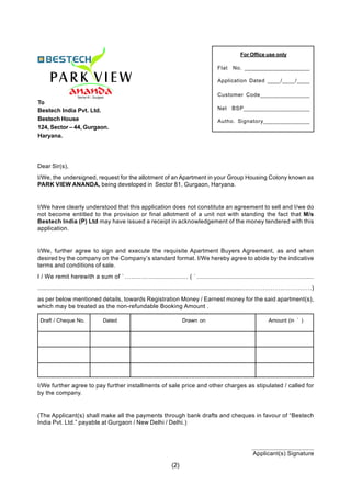 Bestech park view ananda application form | PDF