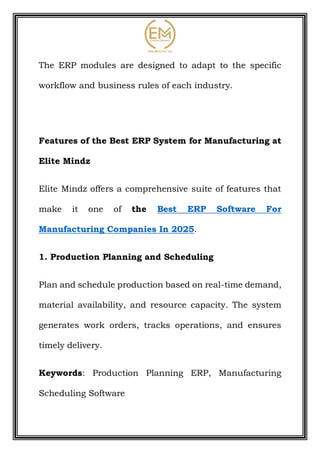 Best ERP System for Manufacturing in India | Elite Mindz | PDF