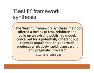 Applying ‘best fit’ frameworks to systematic review data extraction | PPT
