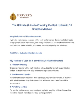 Best Hydraulic Oil Filtration Machine | Harvard Filtration | PPT