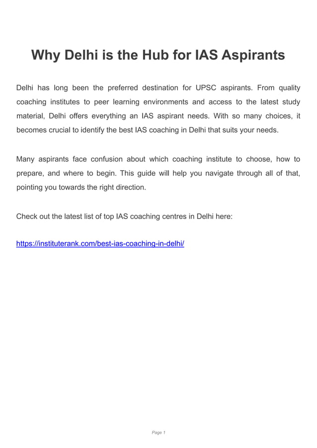 Delhi's Leading UPSC Coaching Center for Civil Services Preparation | PDF