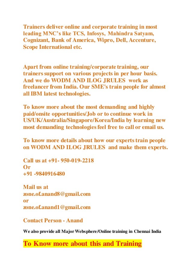 Best ibm websphere wodm and ilog j rules online training in india