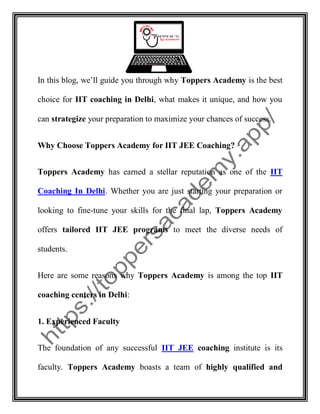 Best IIT JEE Coaching in Delhi | Toppers Academy for JEE Preparation | PDF