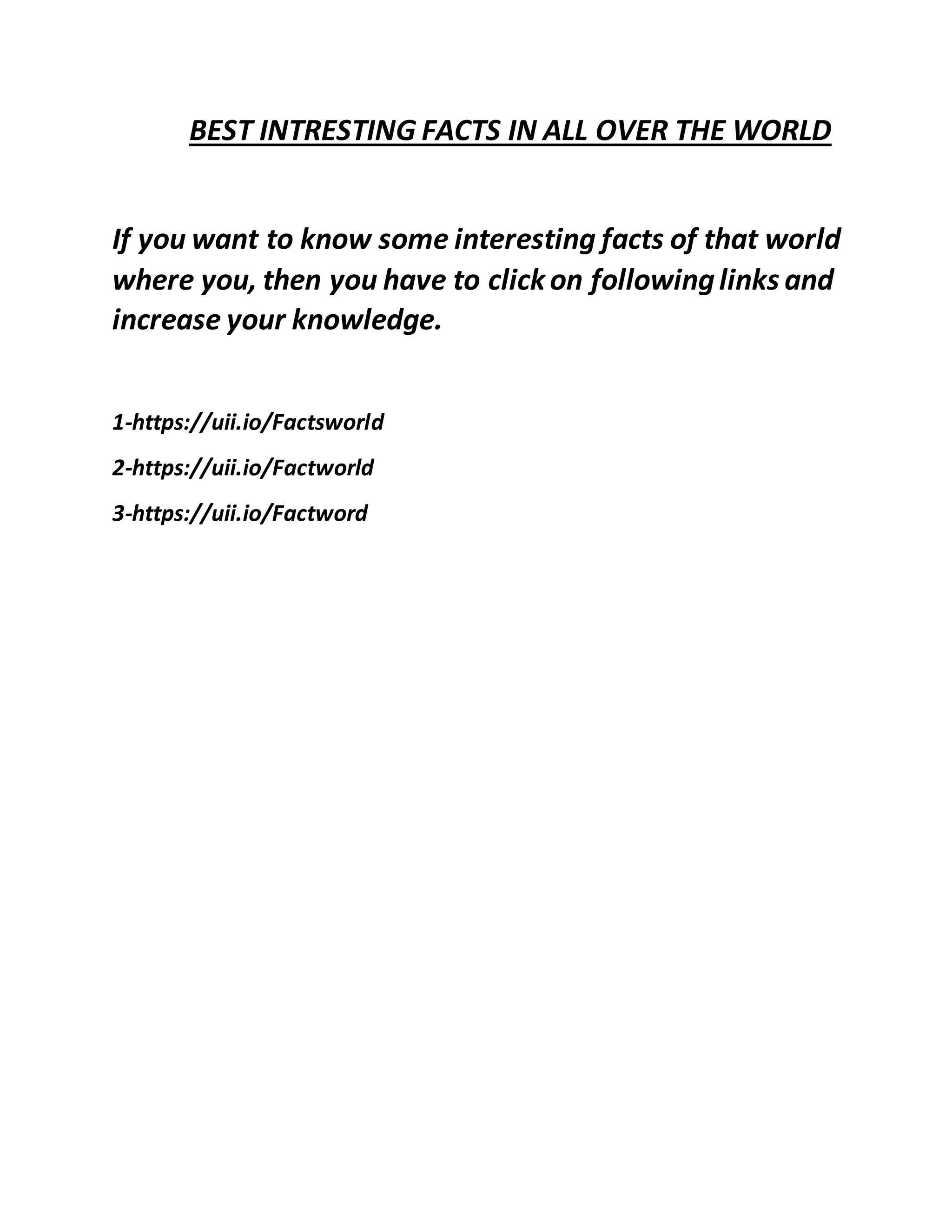 Best intresting facts in all over the world | PDF