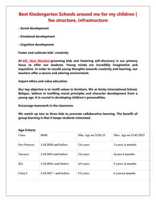 Best Kindergarten Schools around me for my children fee structure ...