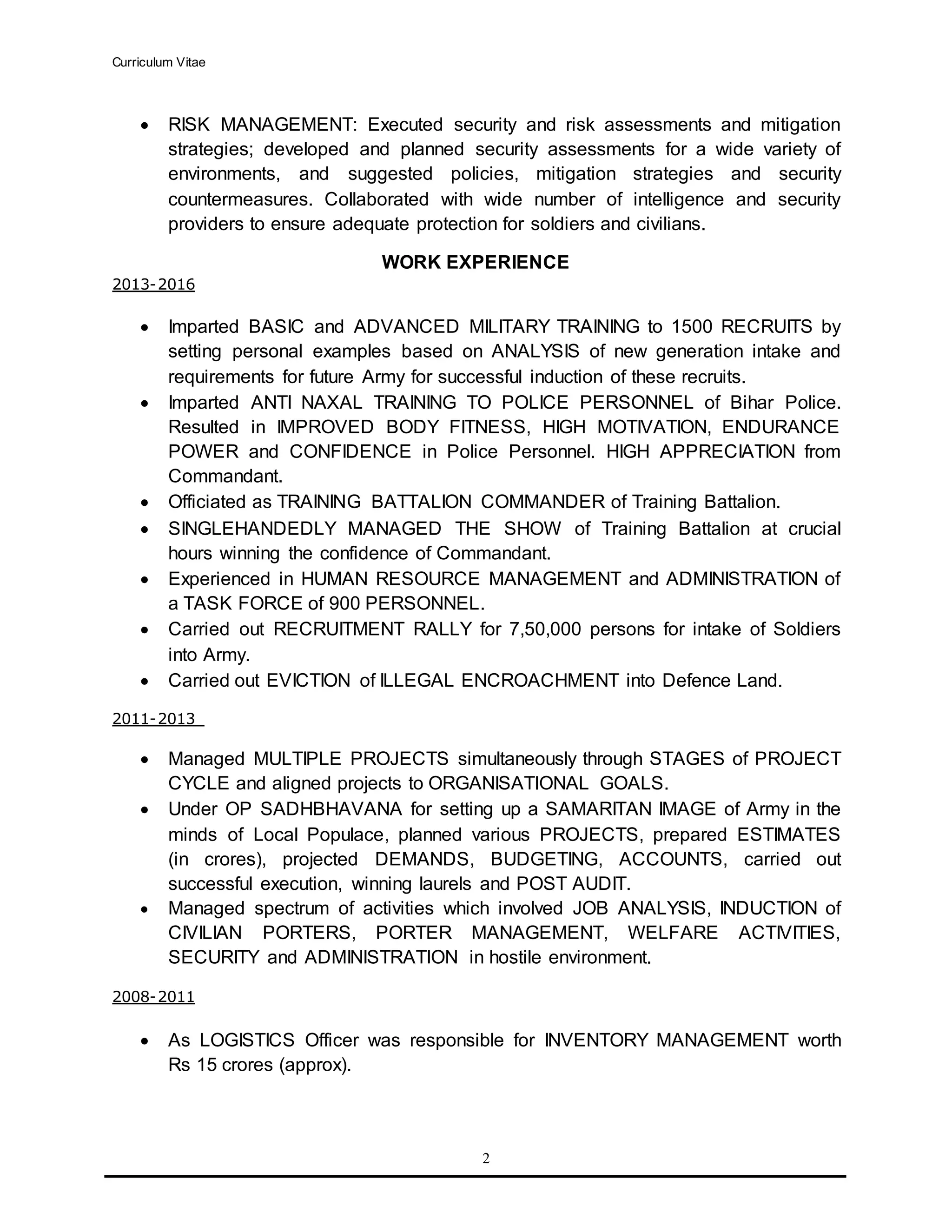 CV of Major Ranjit HS | DOCX