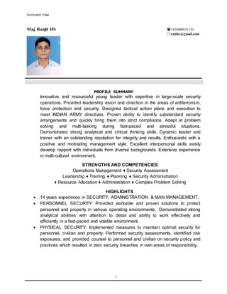 CV of Major Ranjit HS | DOCX