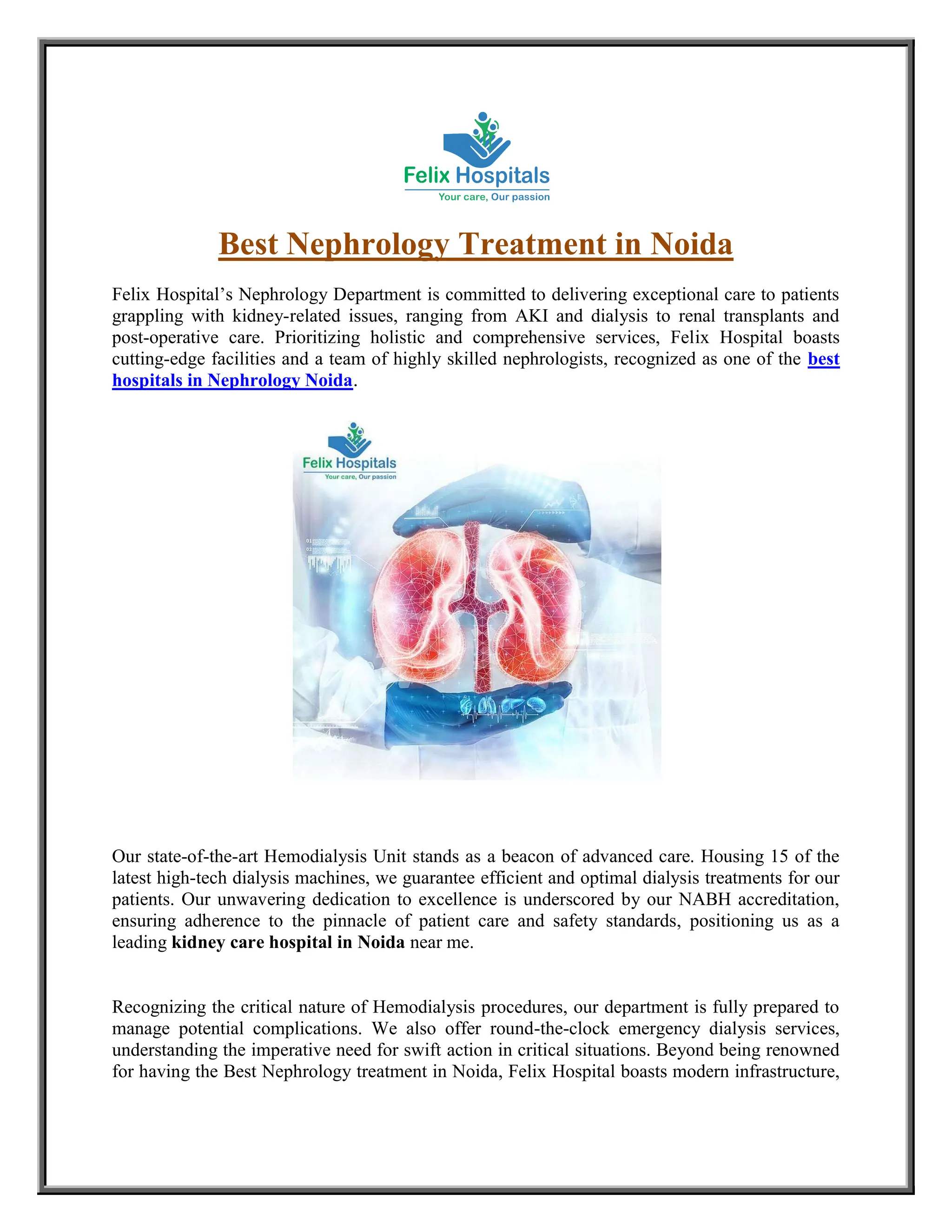 Best Nephrology Treatment in Noida-Felix Hospital | PDF