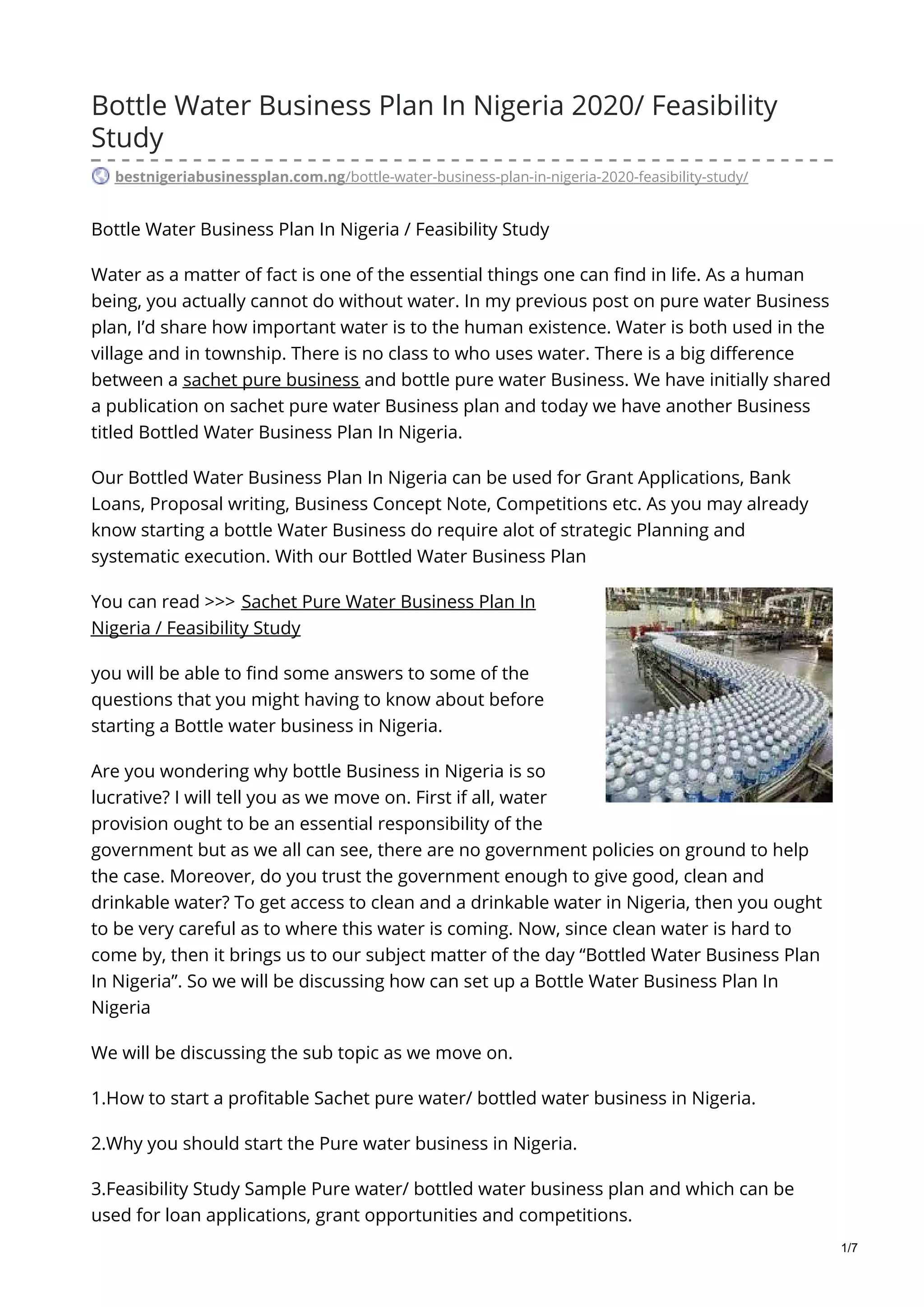 Bestnigeriabusinessplan.com.ng bottle water business plan in nigeria ...