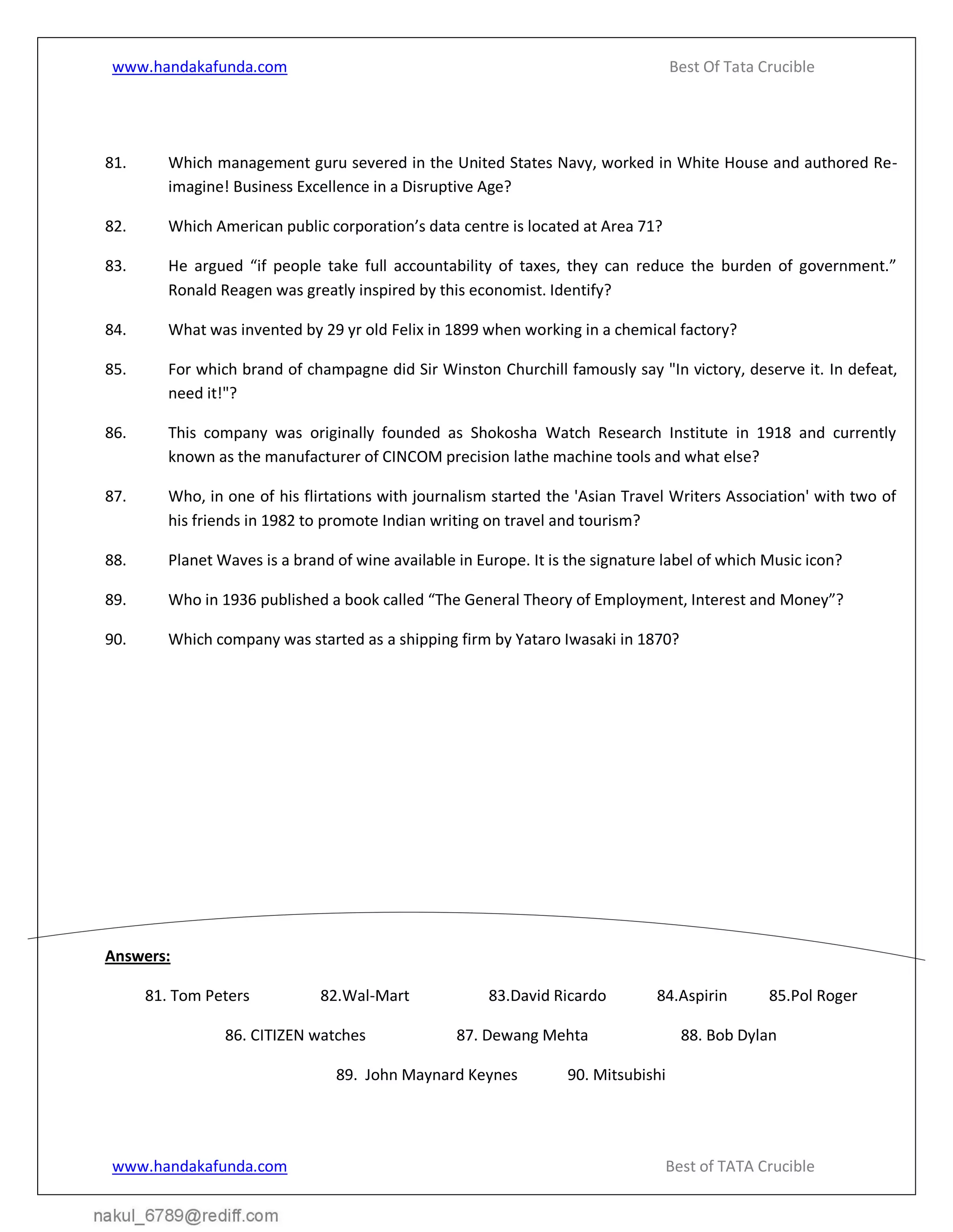Best of TATA Crucible | PDF