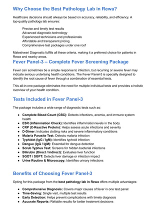 Best Pathology Lab in Rewa: Comprehensive Fever Panel-3 Diagnostic ...