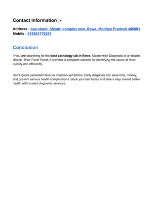 Best Pathology Lab in Rewa: Comprehensive Fever Panel-3 Diagnostic ...