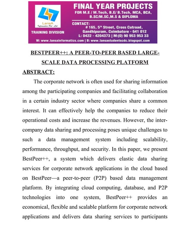 Bestpeer++ a peer to-peer based large-scale data processing platform | PDF