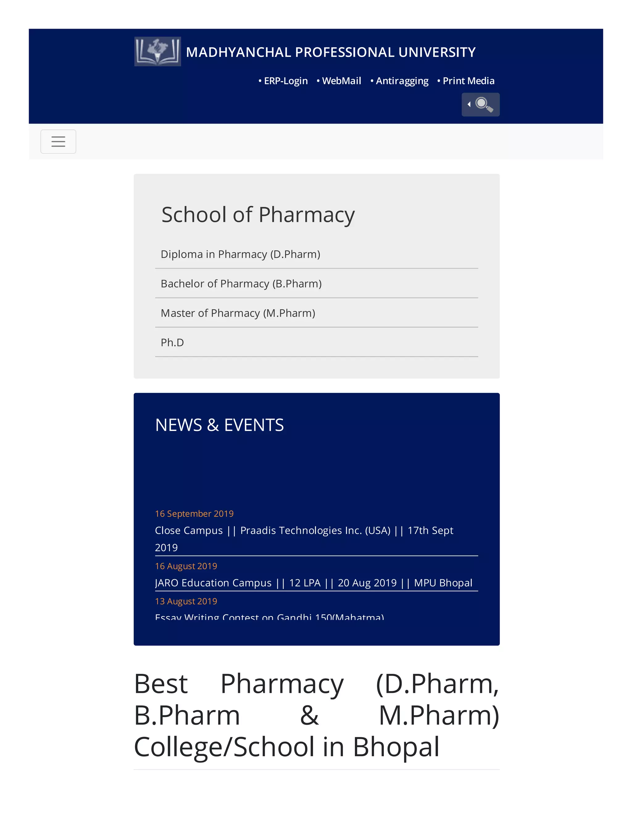 Best pharmacy (d.pharm, b.pharm & m.pharm) school in bhopal | PDF