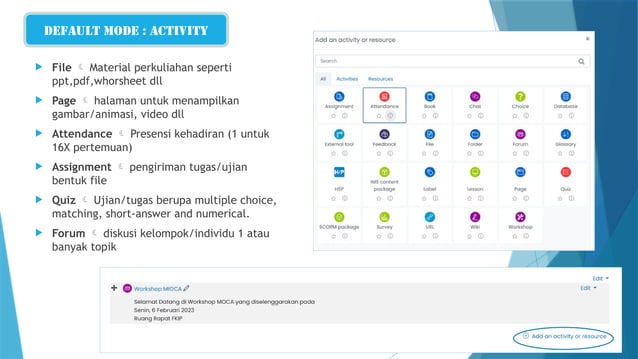 Tutorial cara menggunakan MOCA (Manajemen pembelajaran (LMS) berbasis Moodle) | PPT
