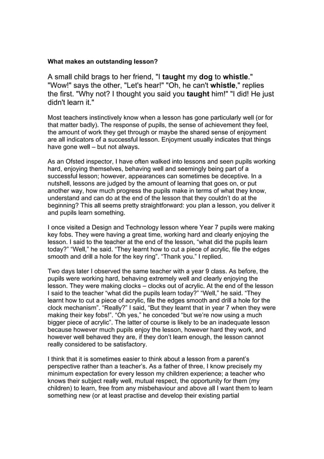 What Makes a Lesson Outstanding? | PDF