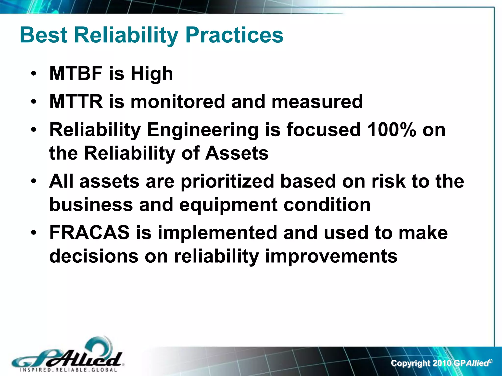 Best Practices in Maintenance and Reliability | PDF
