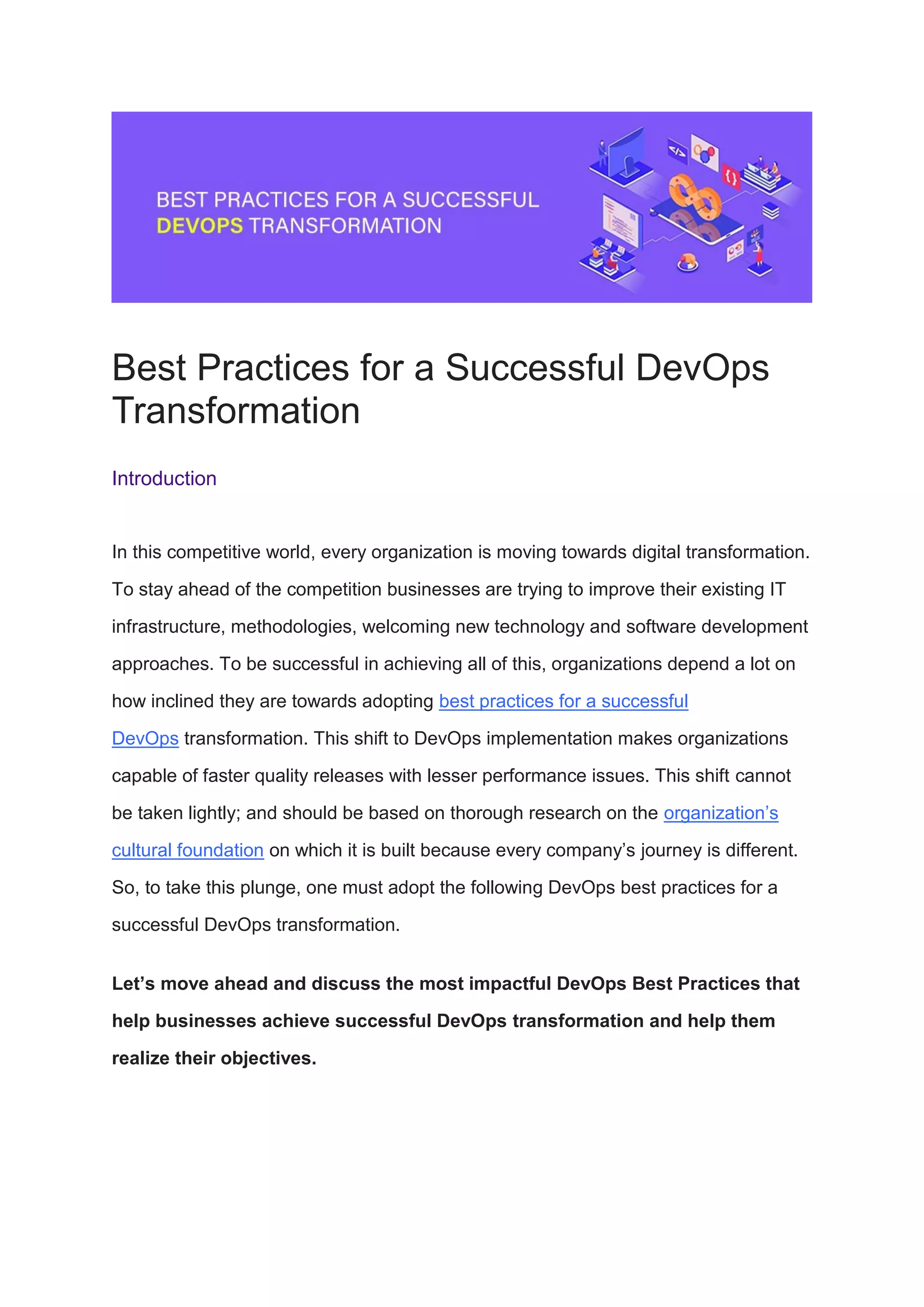 Best Practices for a Successful DevOps Transformation.pdf | Cloud Computing | Internet