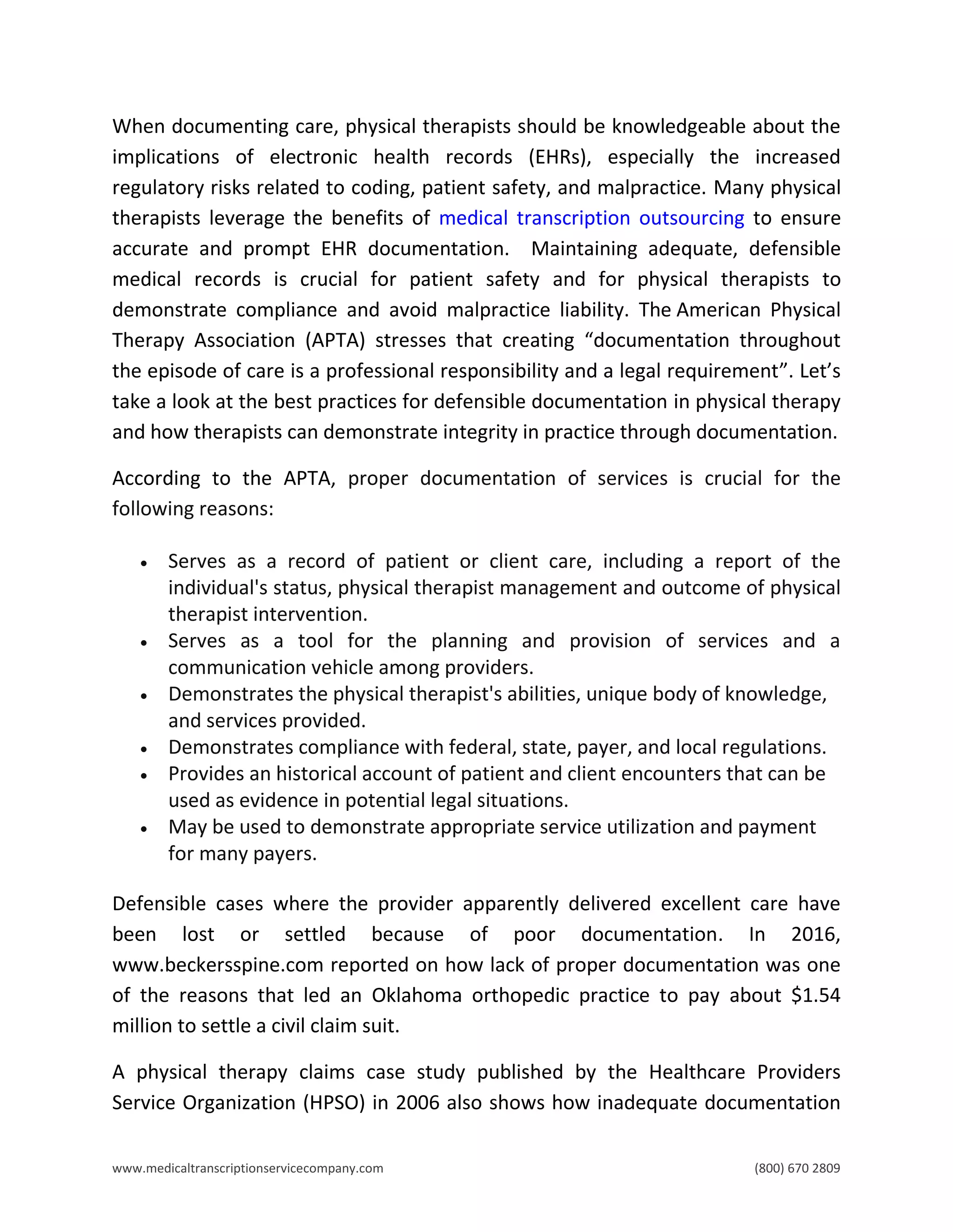 Best Practices for Defensible Documentation in Physical Therapy | PDF ...