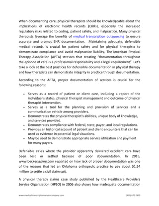 Best Practices for Defensible Documentation in Physical Therapy | PDF ...