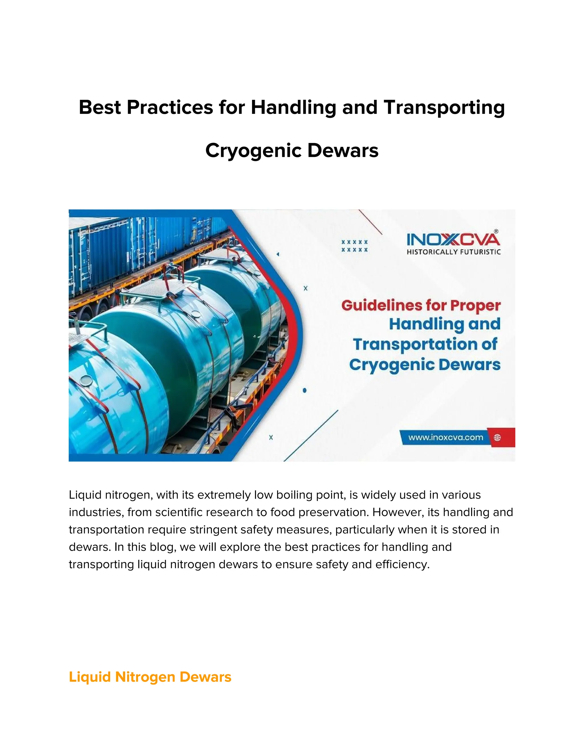 Best Practices for Handling and Transporting Cryogenic Dewars | DOCX