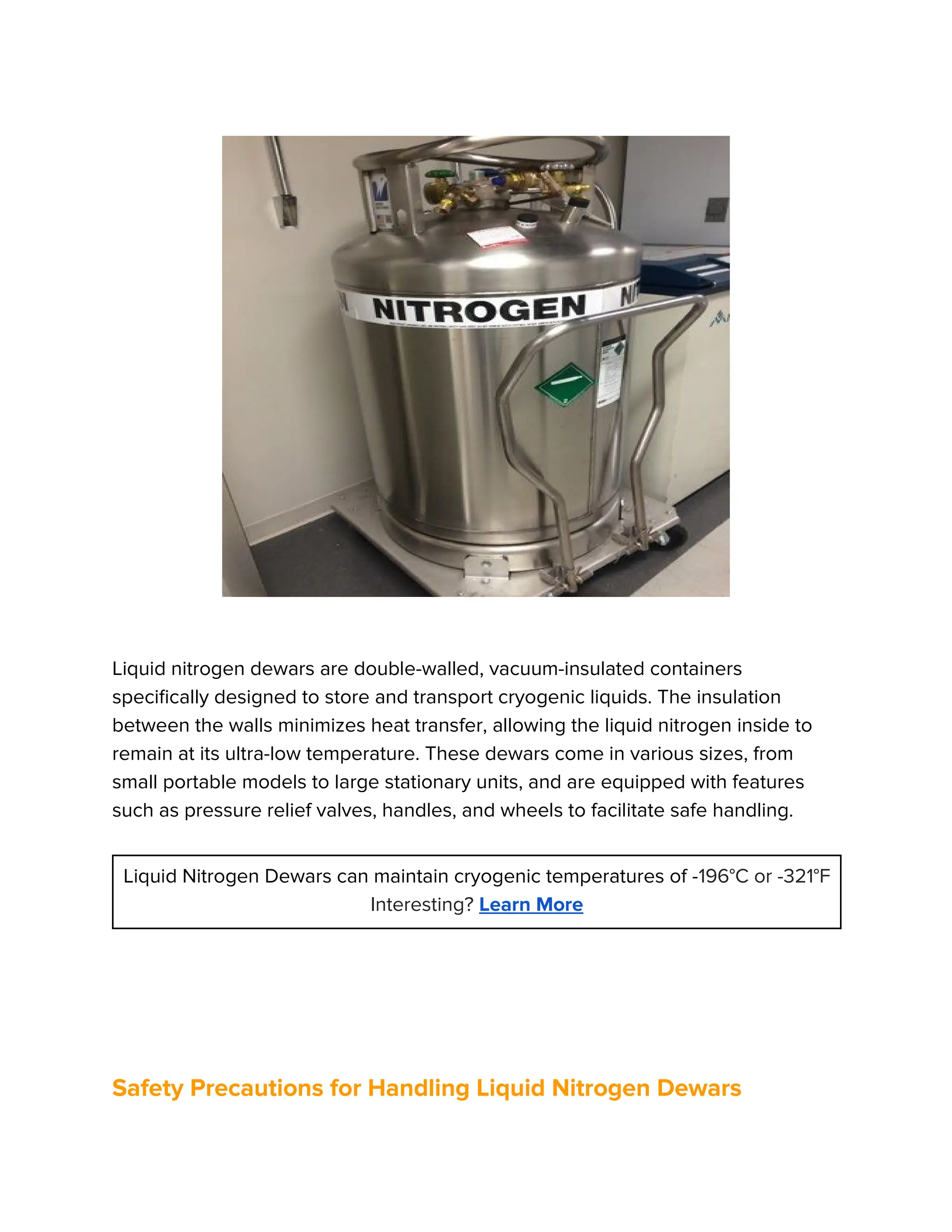 Best Practices for Handling and Transporting Cryogenic Dewars | DOCX