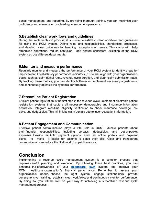 Best Practices For Implementing Revenue Cycle Management System In ...