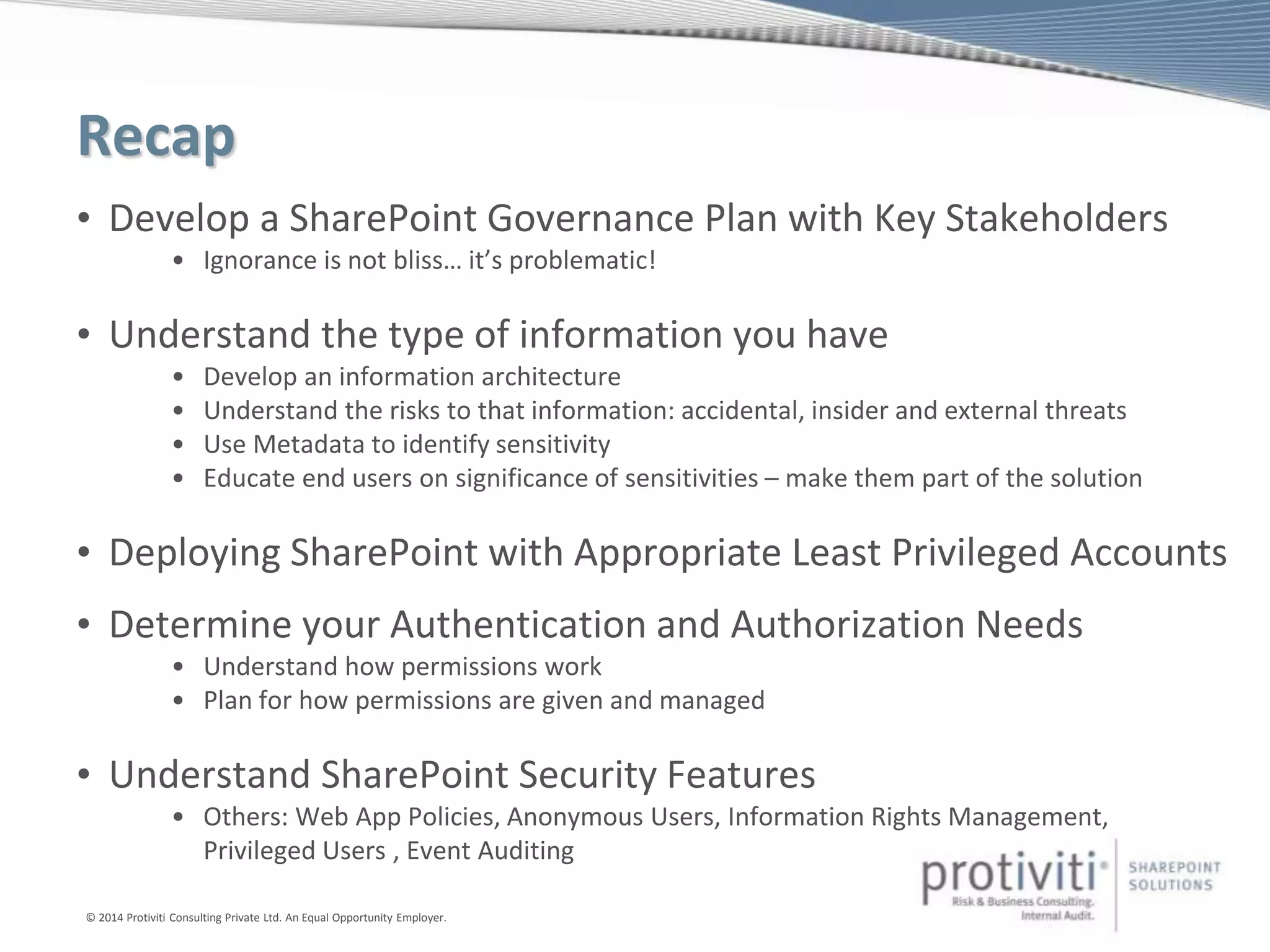 Best practices for Security and Governance in SharePoint 2013 | PPTX