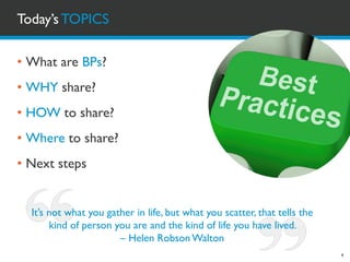 Why, How, and Where to Share Best Practices for Learning & Development ...