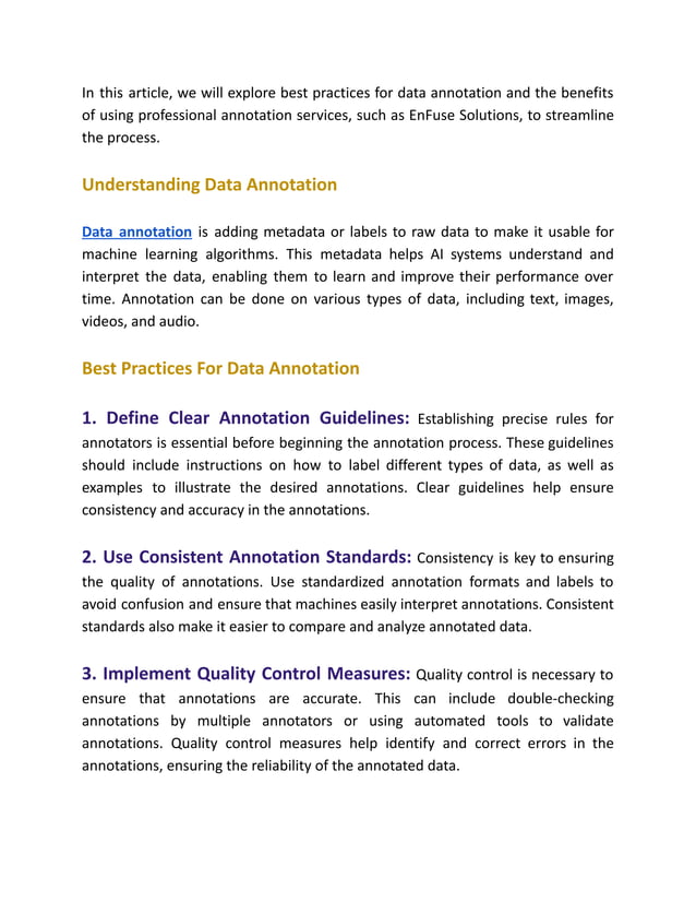 Best Practices Of Data Annotation: Tips And Tricks For Accuracy And Efficiency | PDF
