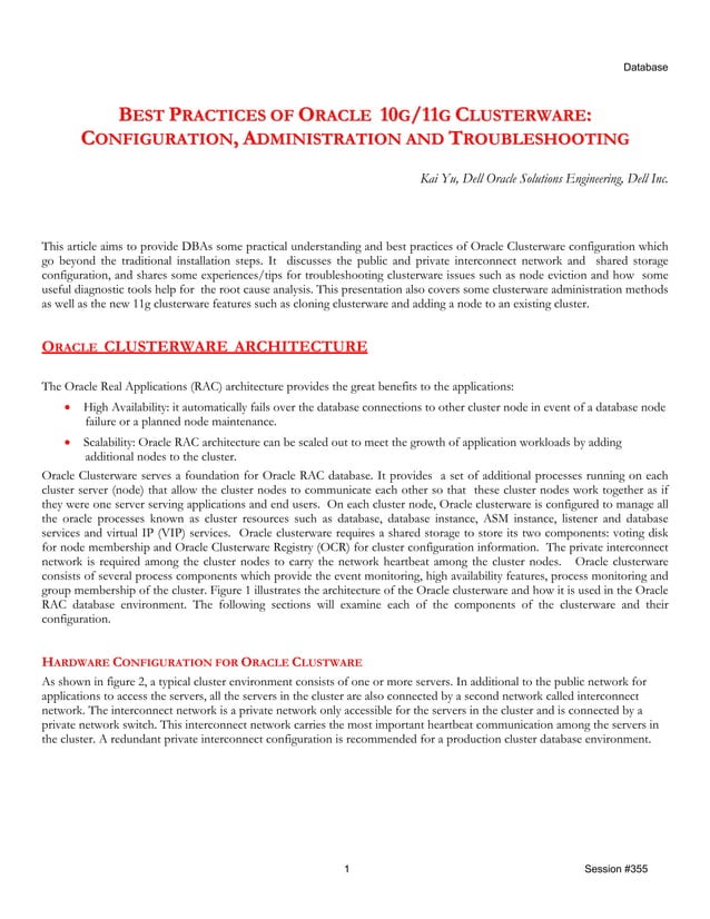 Best practices oracle_clusterware_session355_wp | PDF
