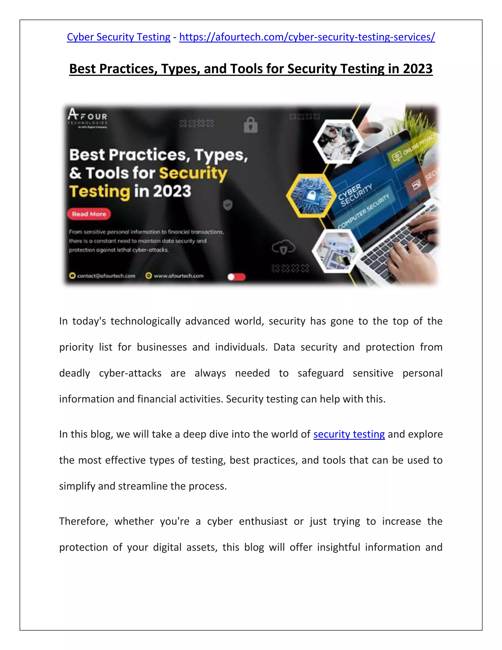Best Practices Types And Tools For Security Testing In 2023 Docx