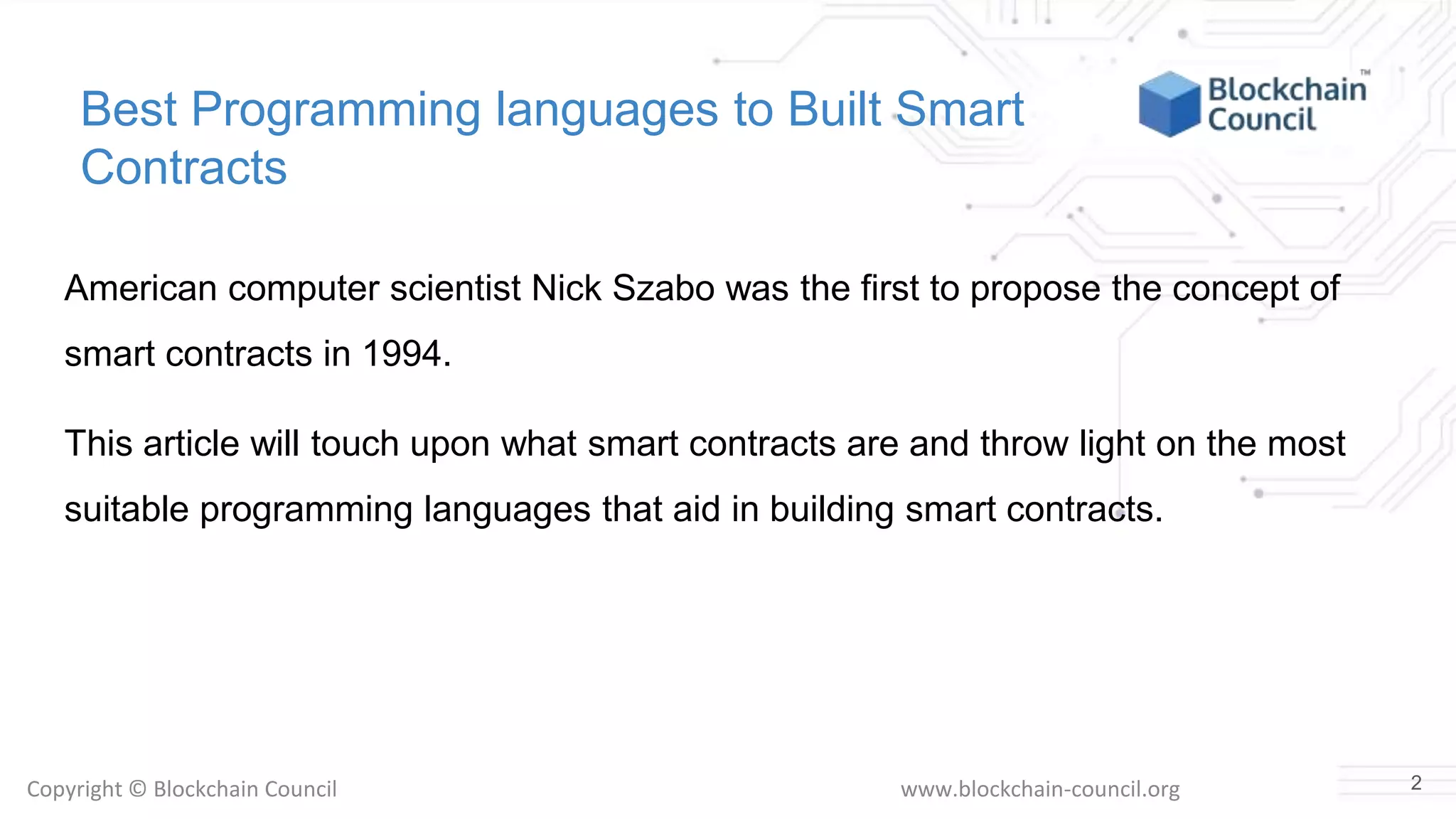 Best programming languages to build smart contracts | PPT