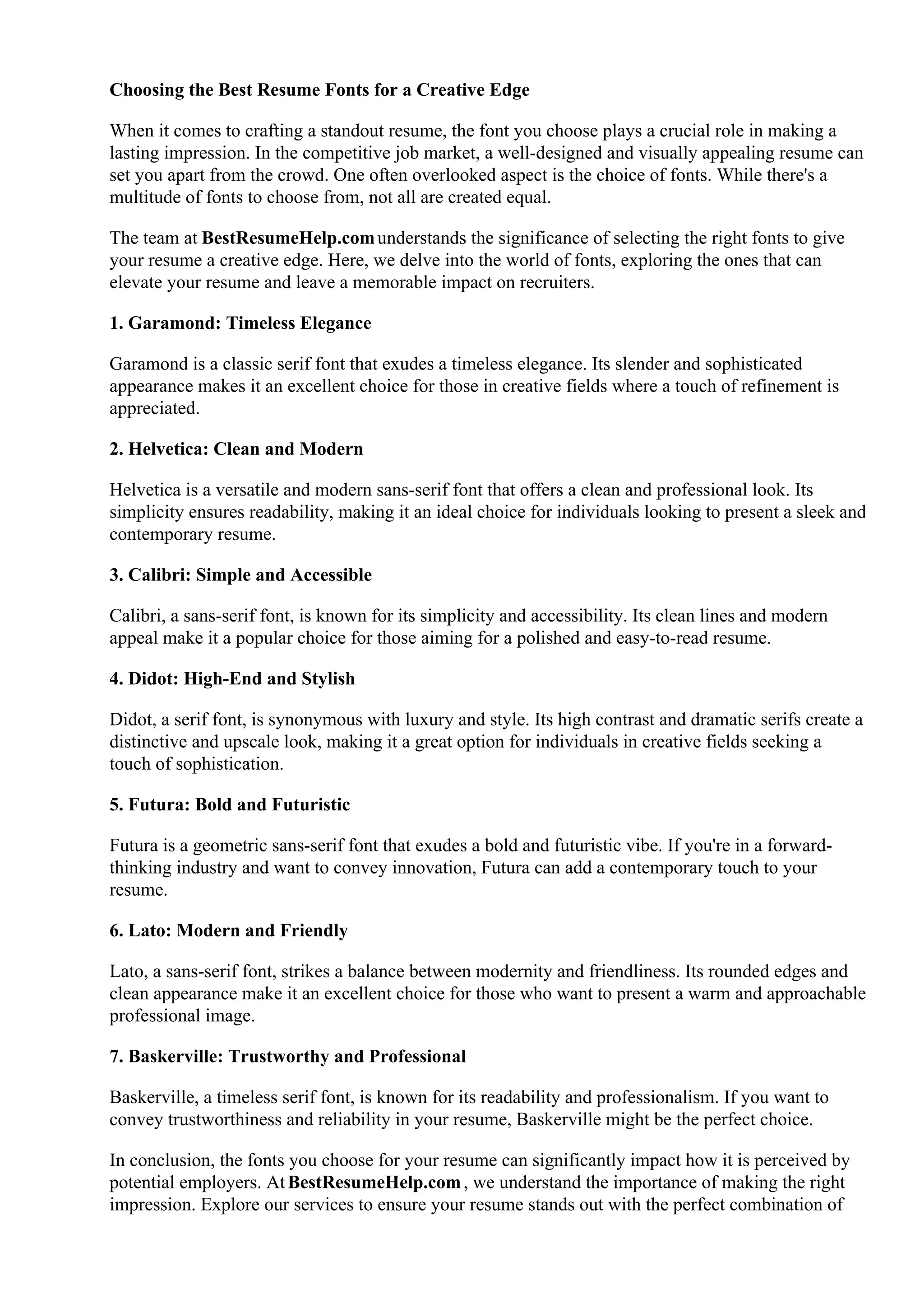Best Resume Fonts Creative. Garamond is a classic | PDF