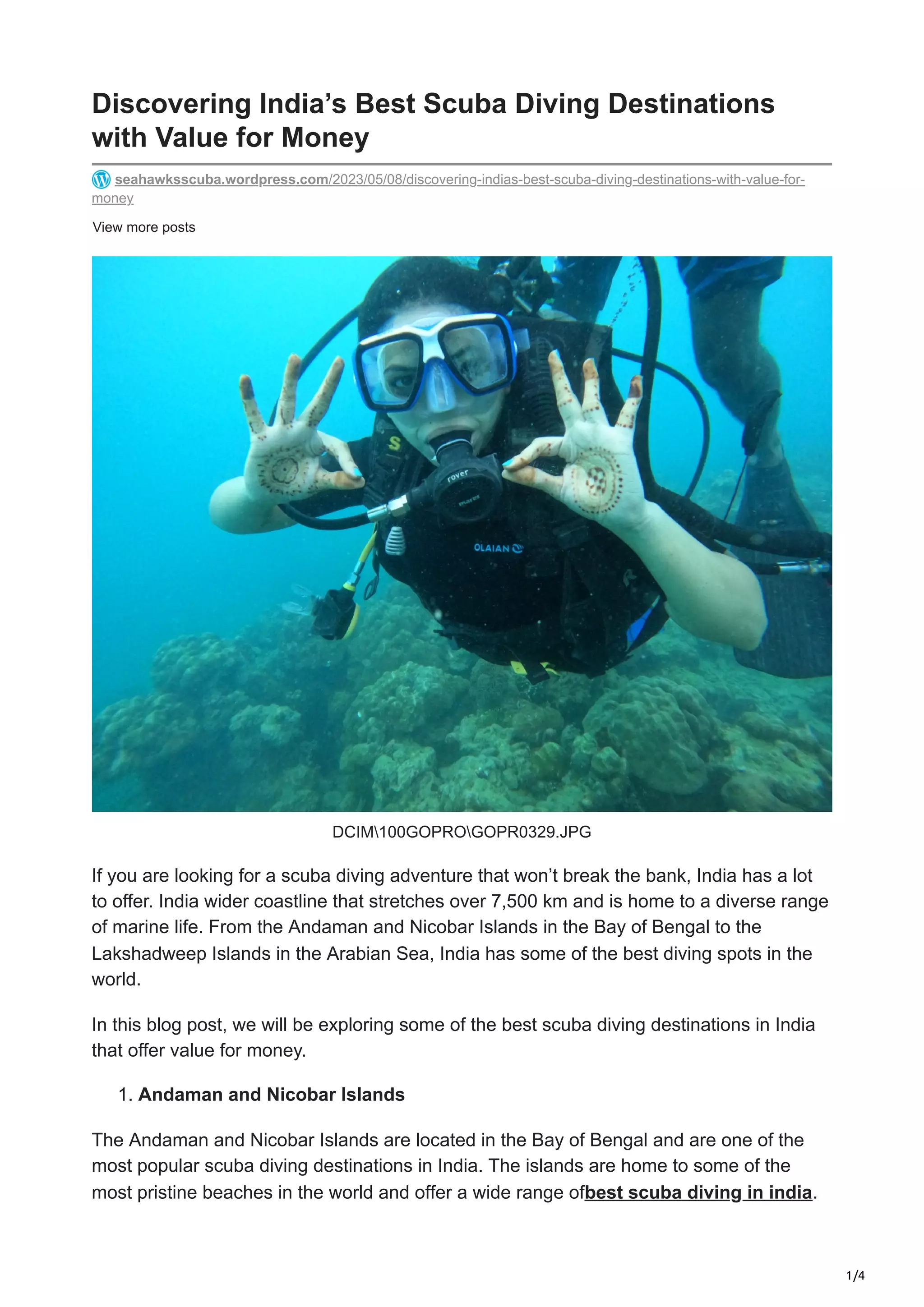 How to find out the best scuba diving destination in India? | PDF