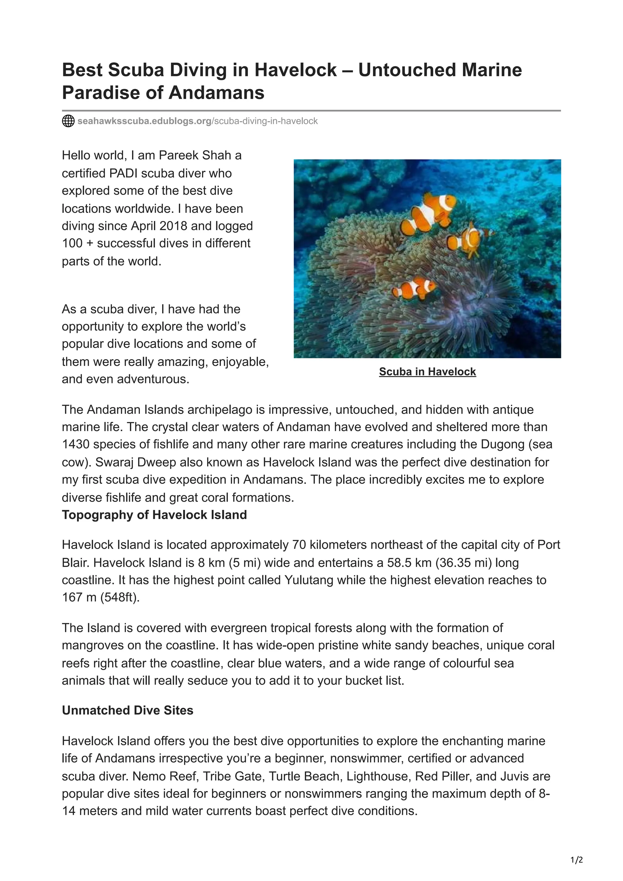 Scuba diving in Havelock - Explore Incredibly Rich Marine Life | PDF