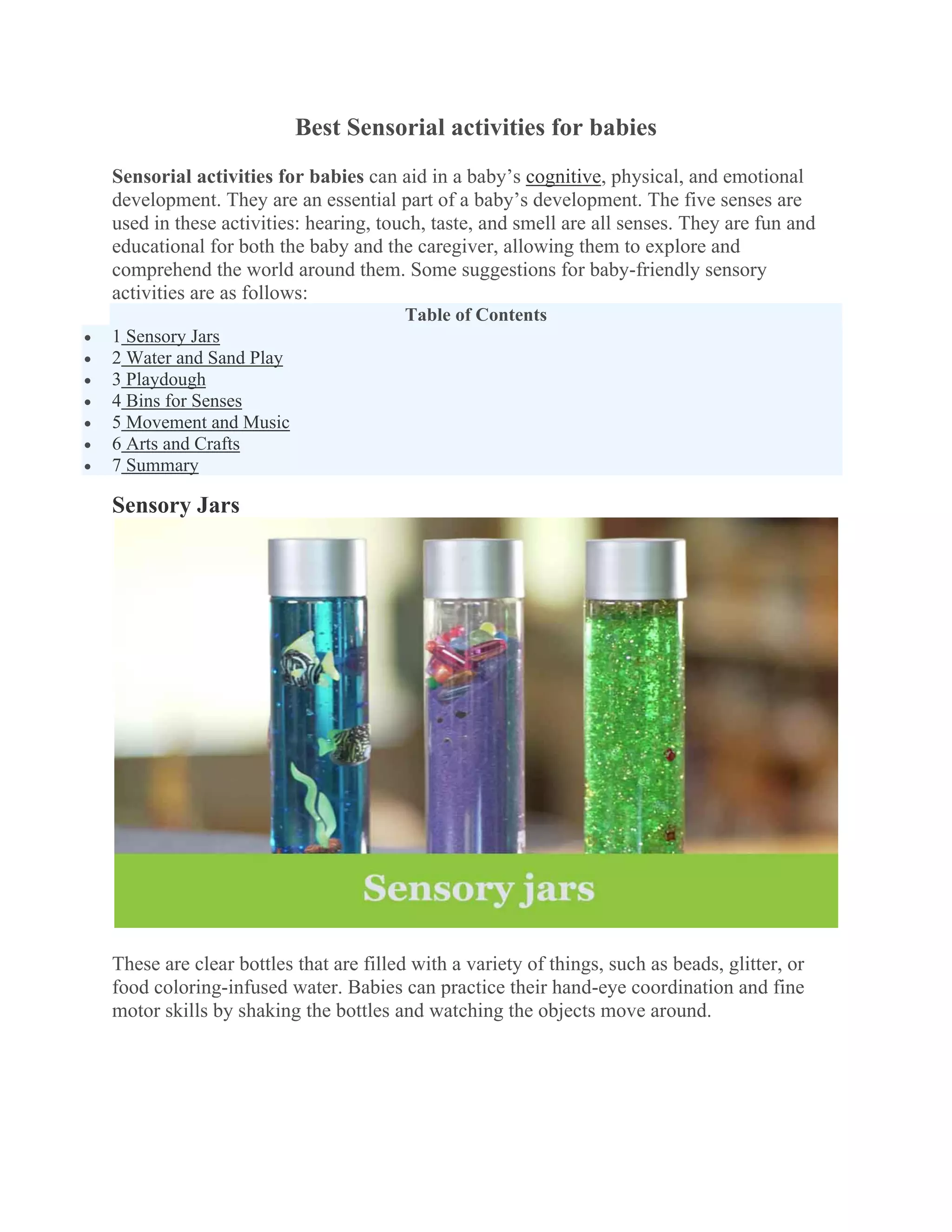 Best Sensorial activities for babies | PDF
