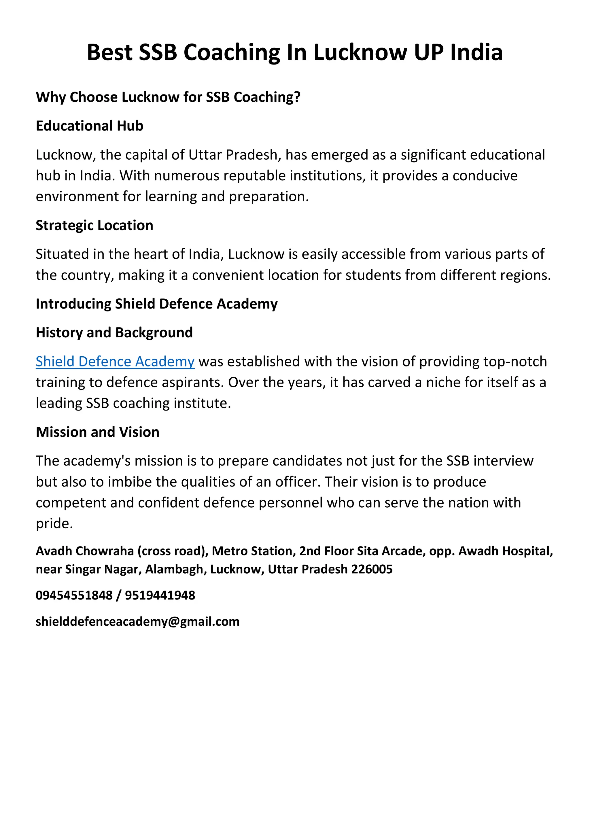 Best SSB Coaching In Lucknow UP India.pdf