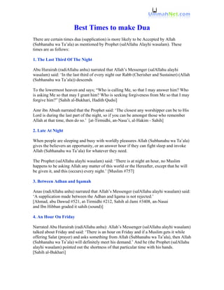 Best times to make Dua | PDF