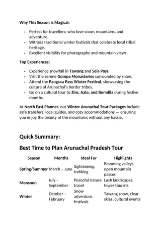 Best Time to Plan Arunachal Pradesh Tour | North East Planner | DOCX