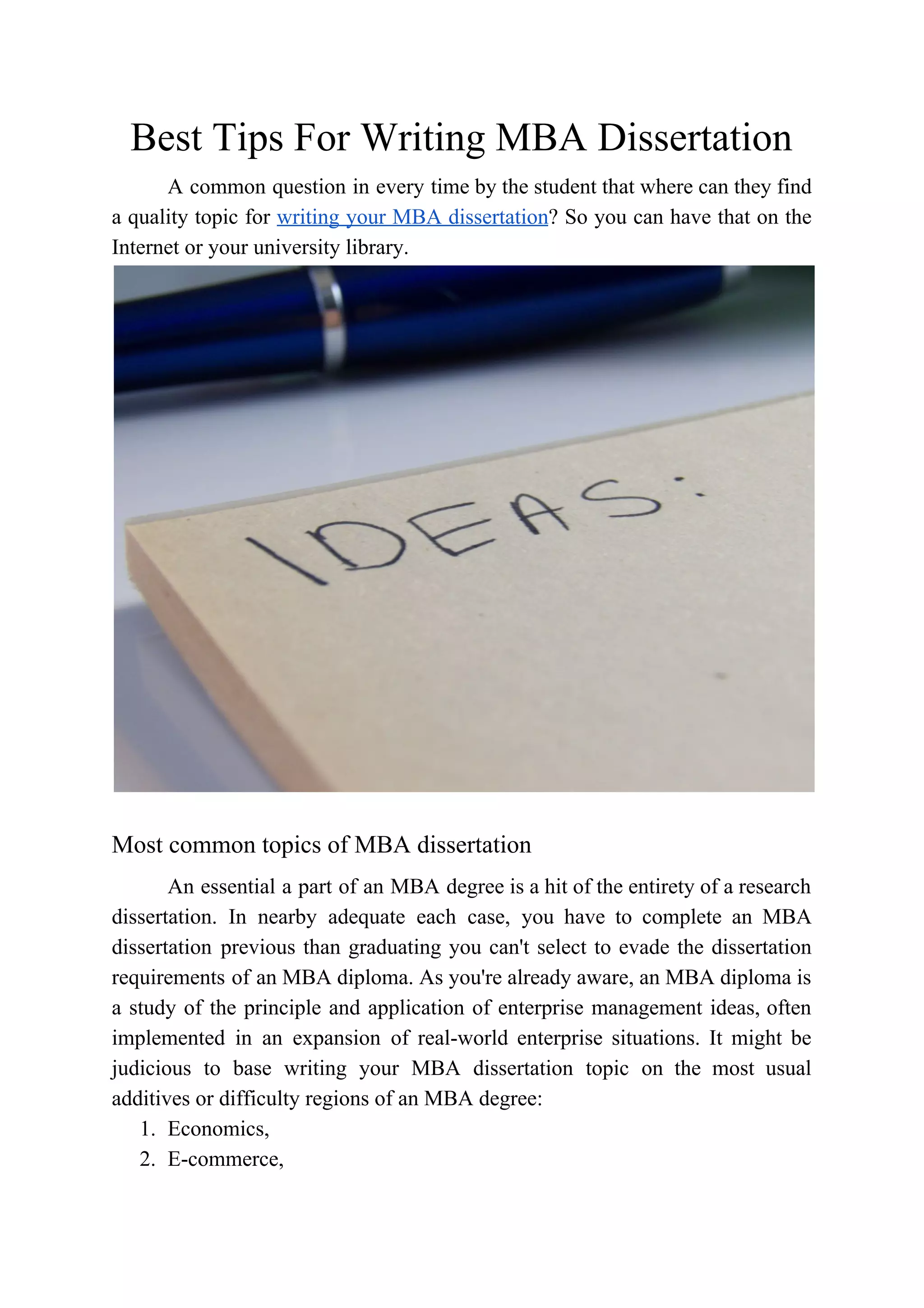 Best Tips for Writing MBA Dissertation | PDF