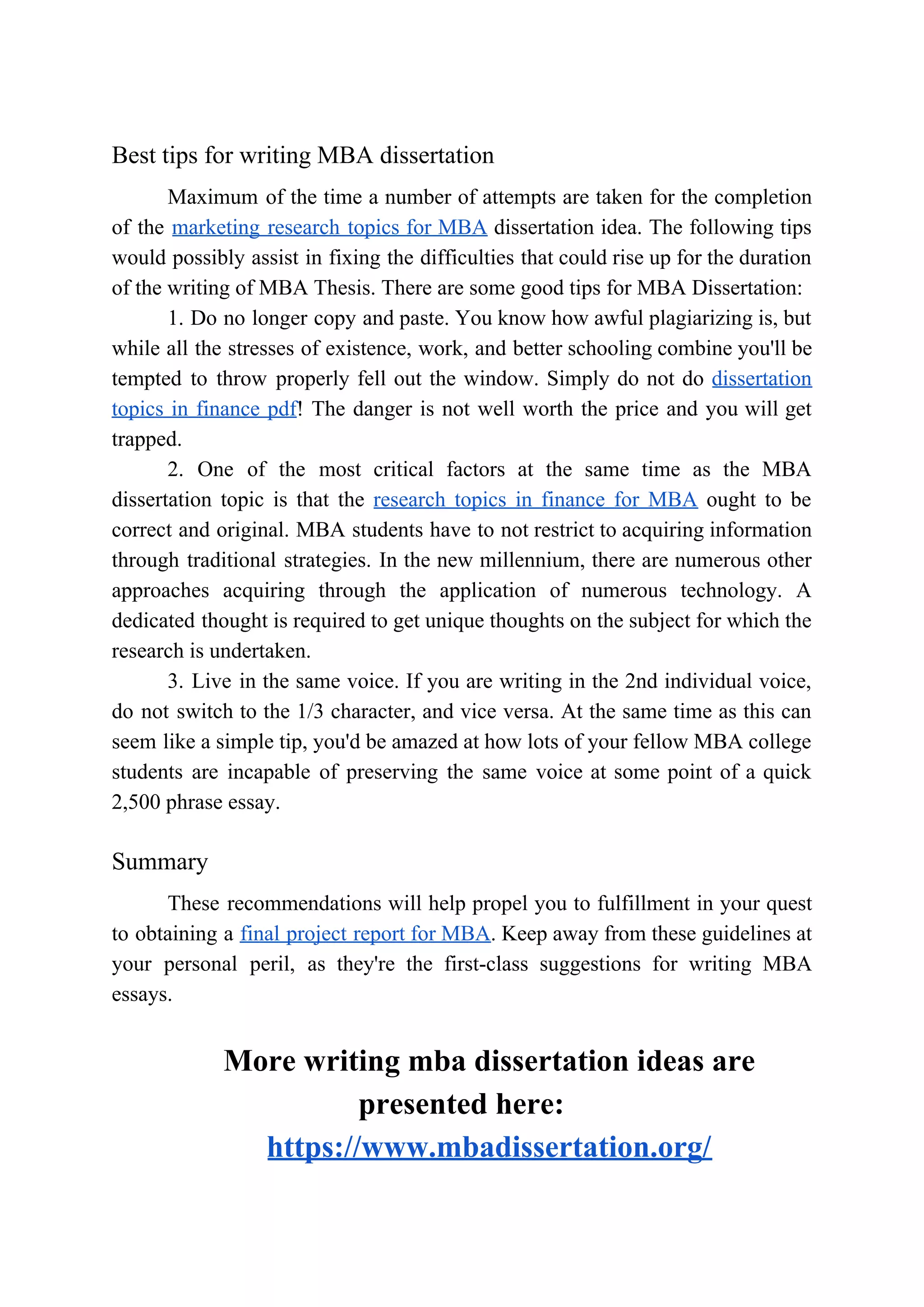 Best Tips for Writing MBA Dissertation | PDF