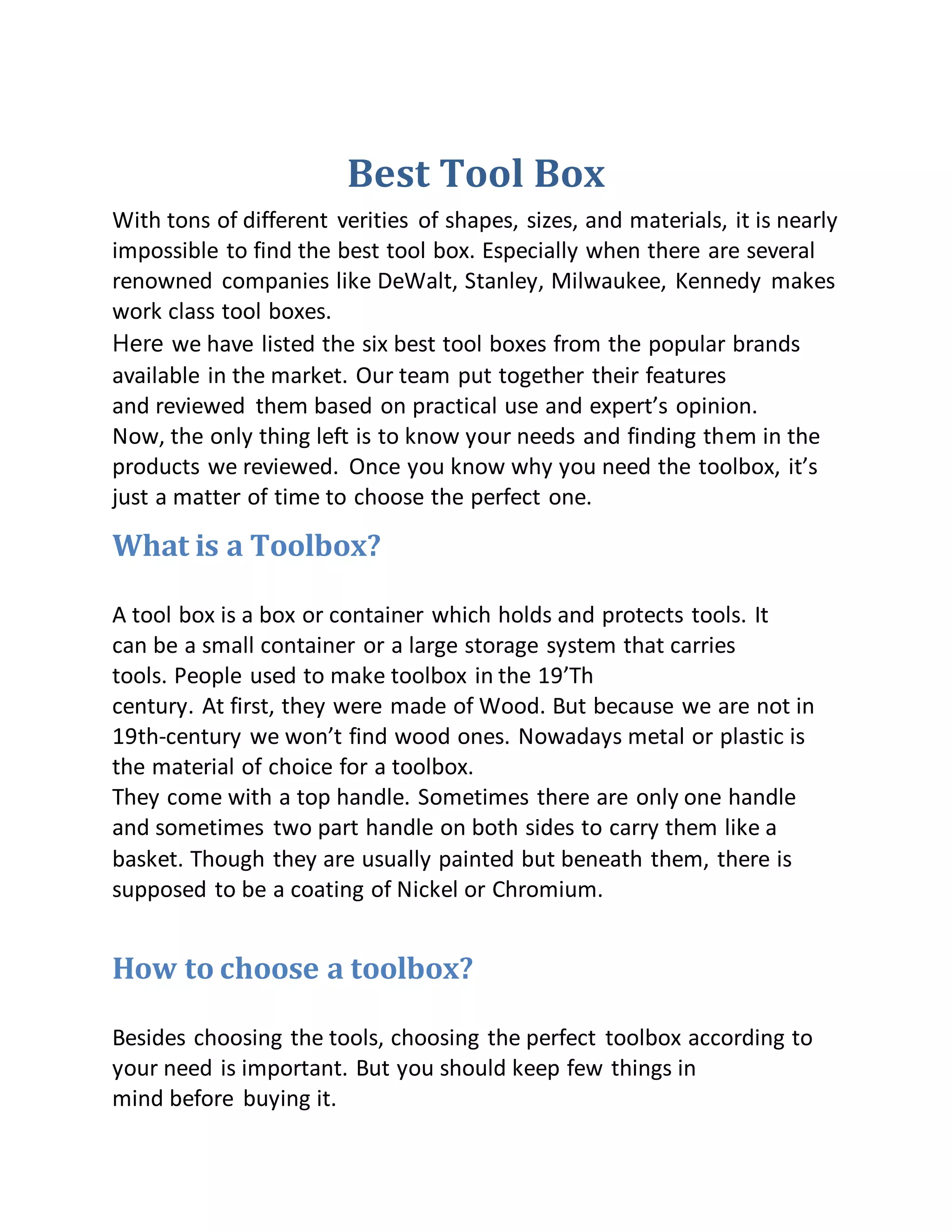 Best tool box | DOCX