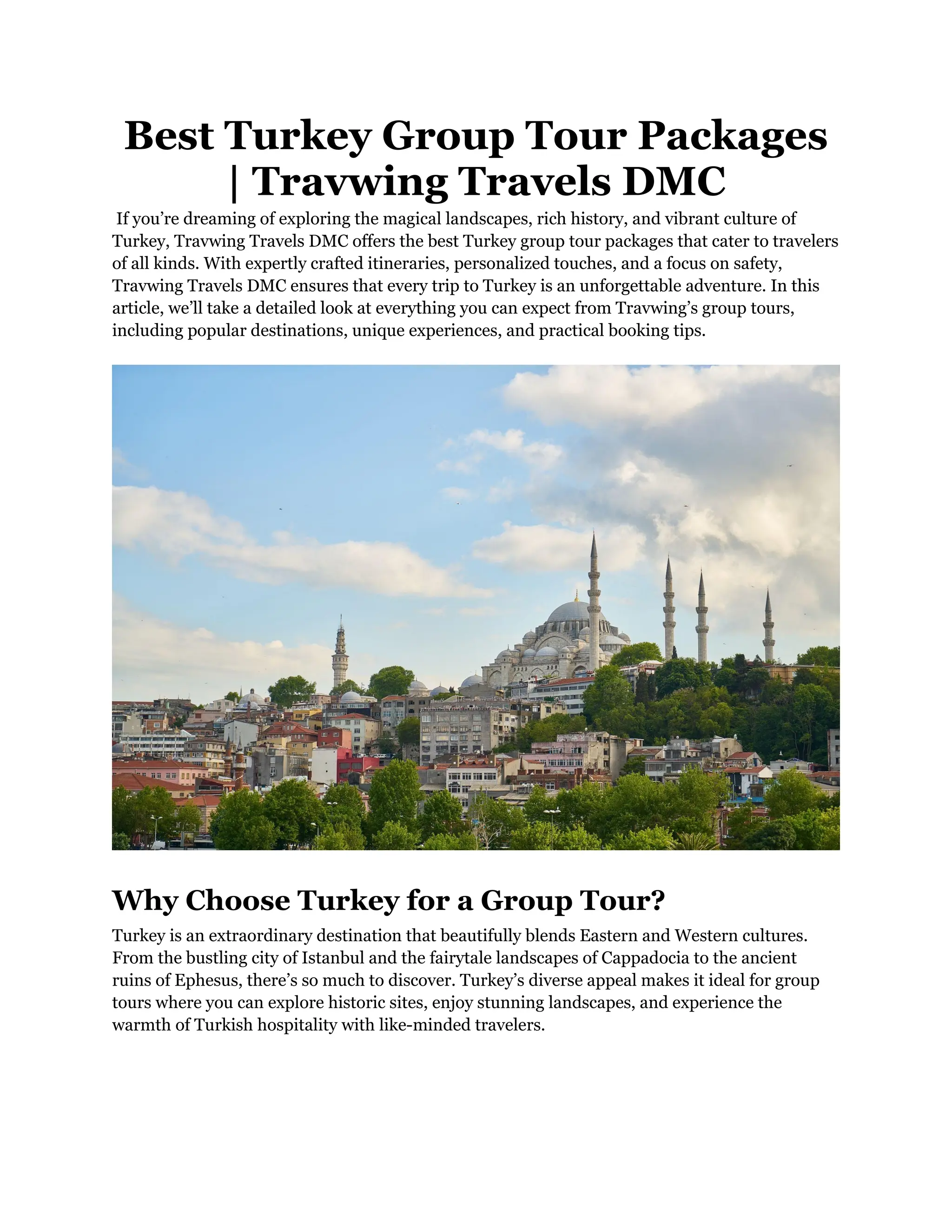 Best Turkey Group Tour Packages | Travwing Travels DMC | PDF
