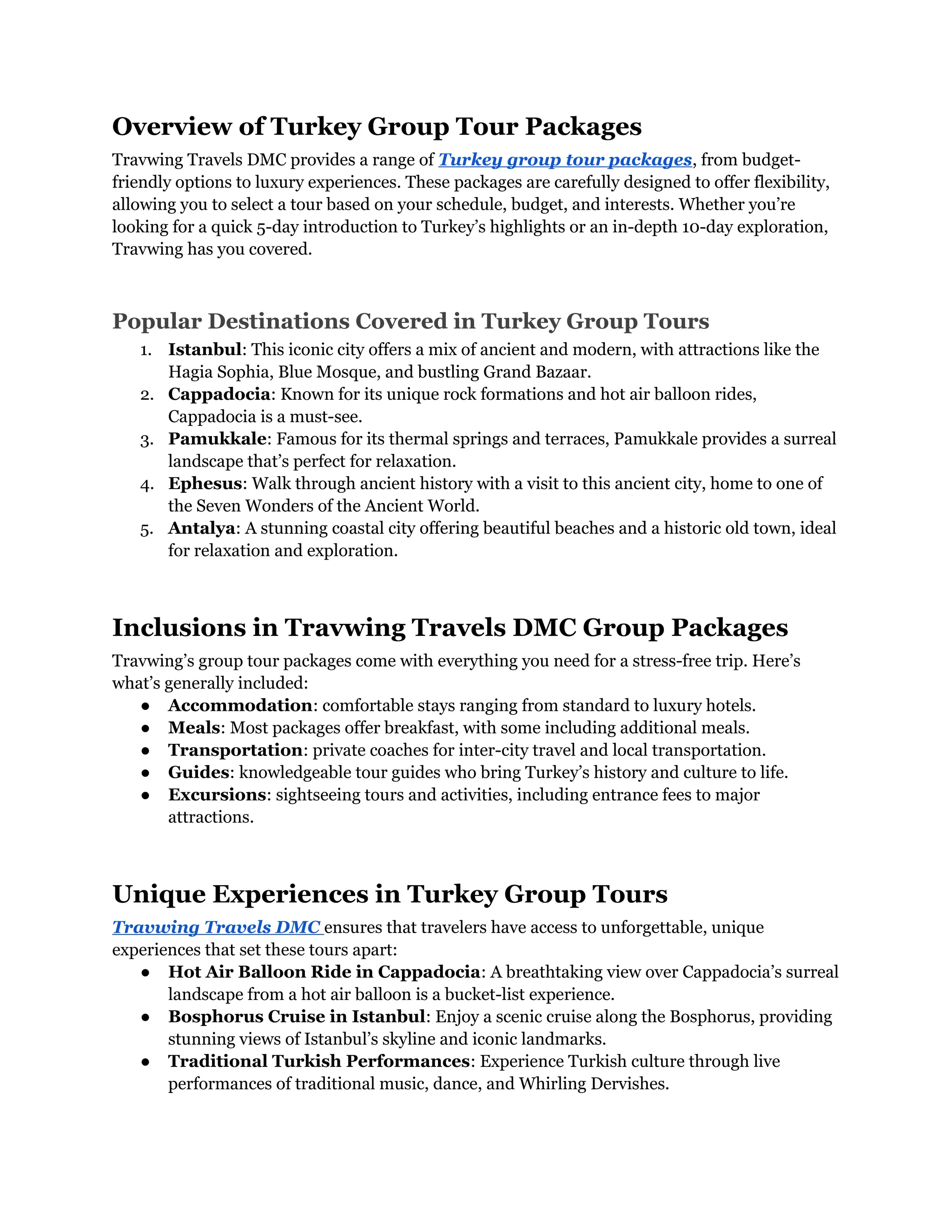 Best Turkey Group Tour Packages | Travwing Travels DMC | PDF