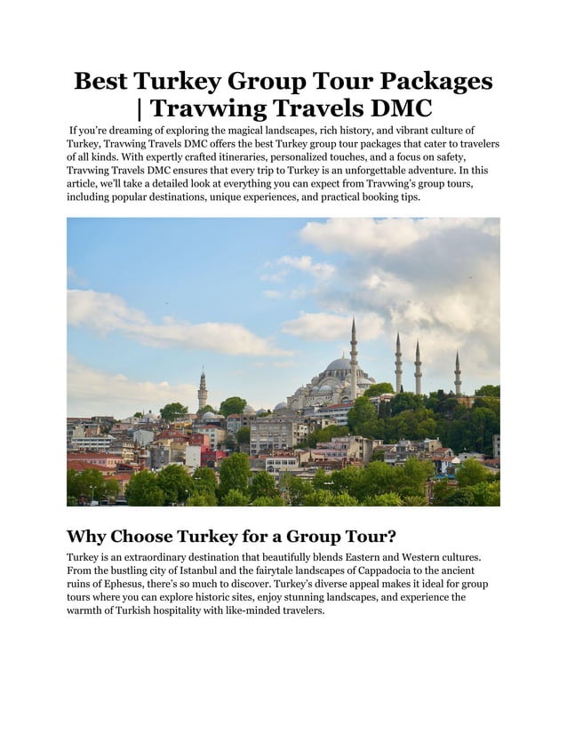 Best Turkey Group Tour Packages | Travwing Travels DMC | PDF