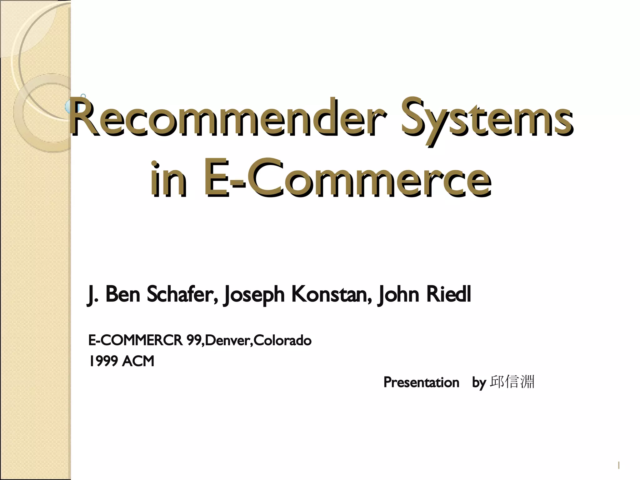 Recommender Systems in E-Commerce | PPT