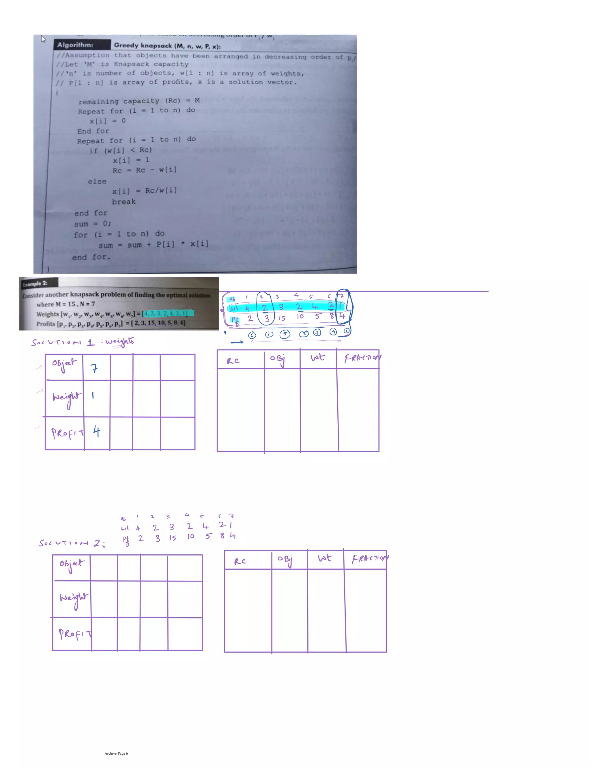 Greedy Algorithm - knapsack and 0/1 knapsack problem | PDF