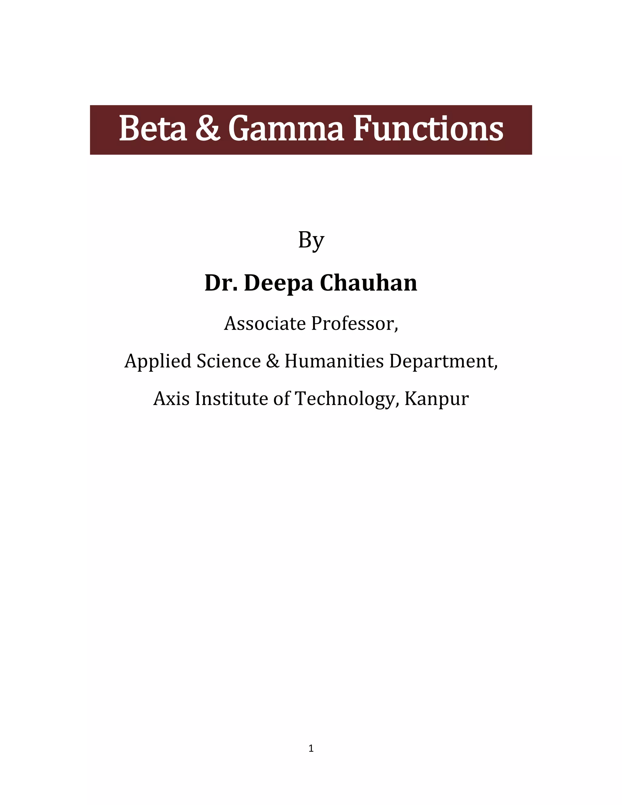 Beta & Gamma Functions | PDF