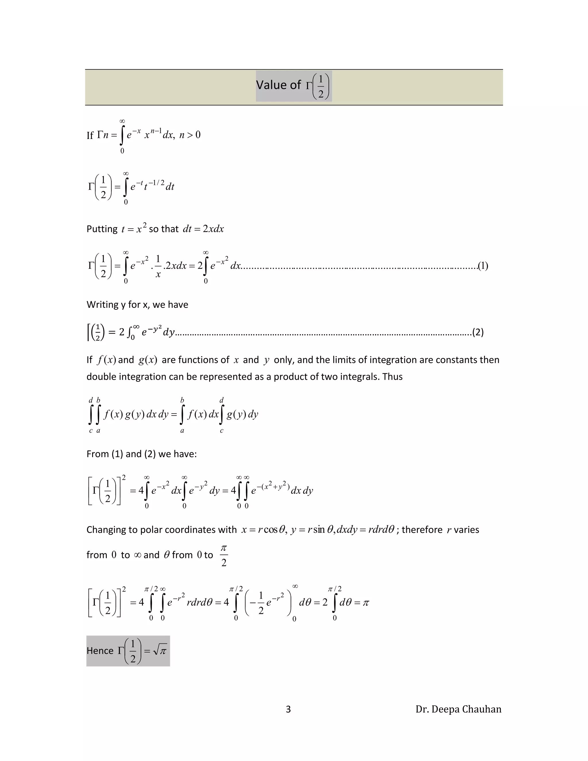 Beta & Gamma Functions | PDF
